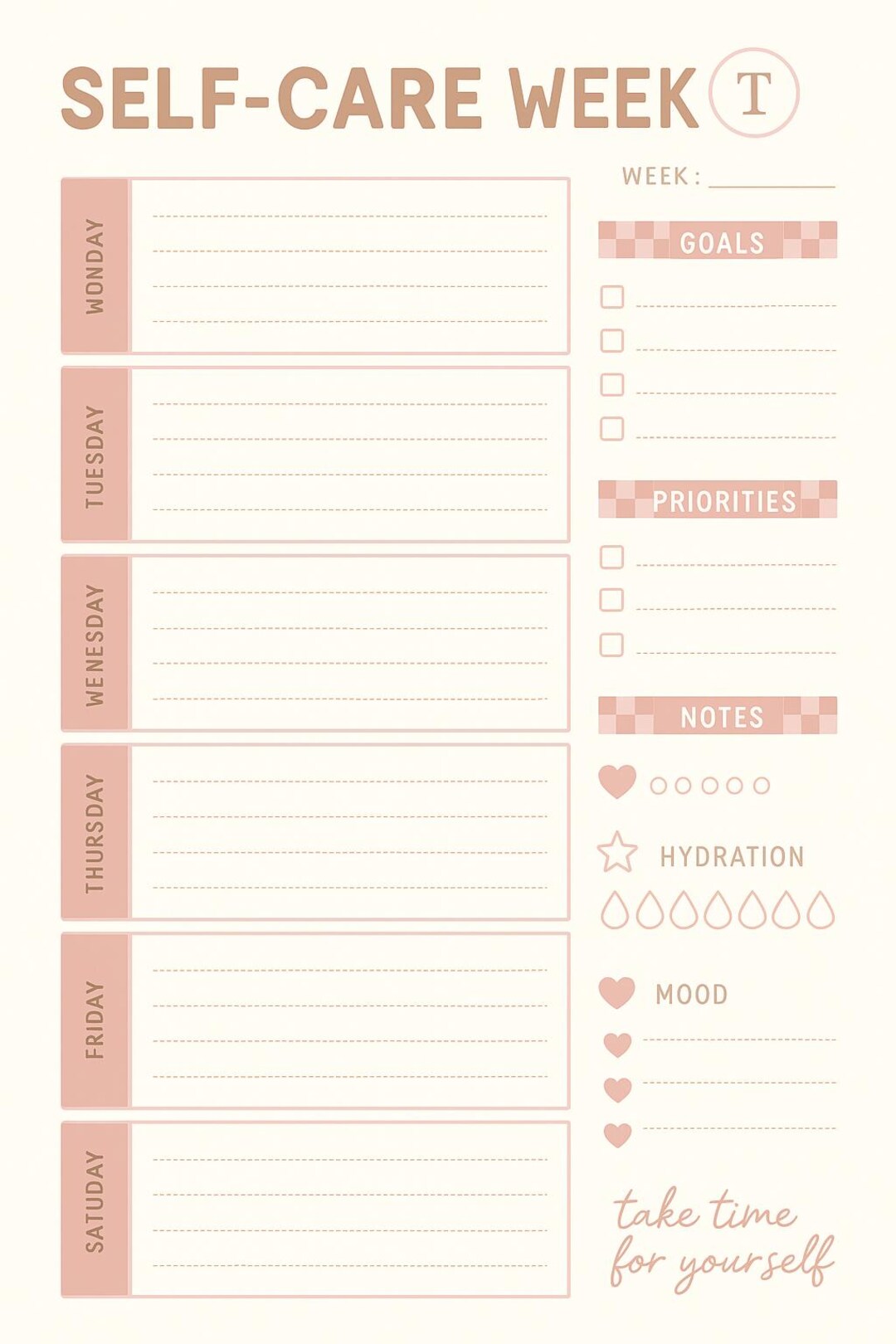 Self-care Weekly Planner | Printable Digital Download | Mood ...