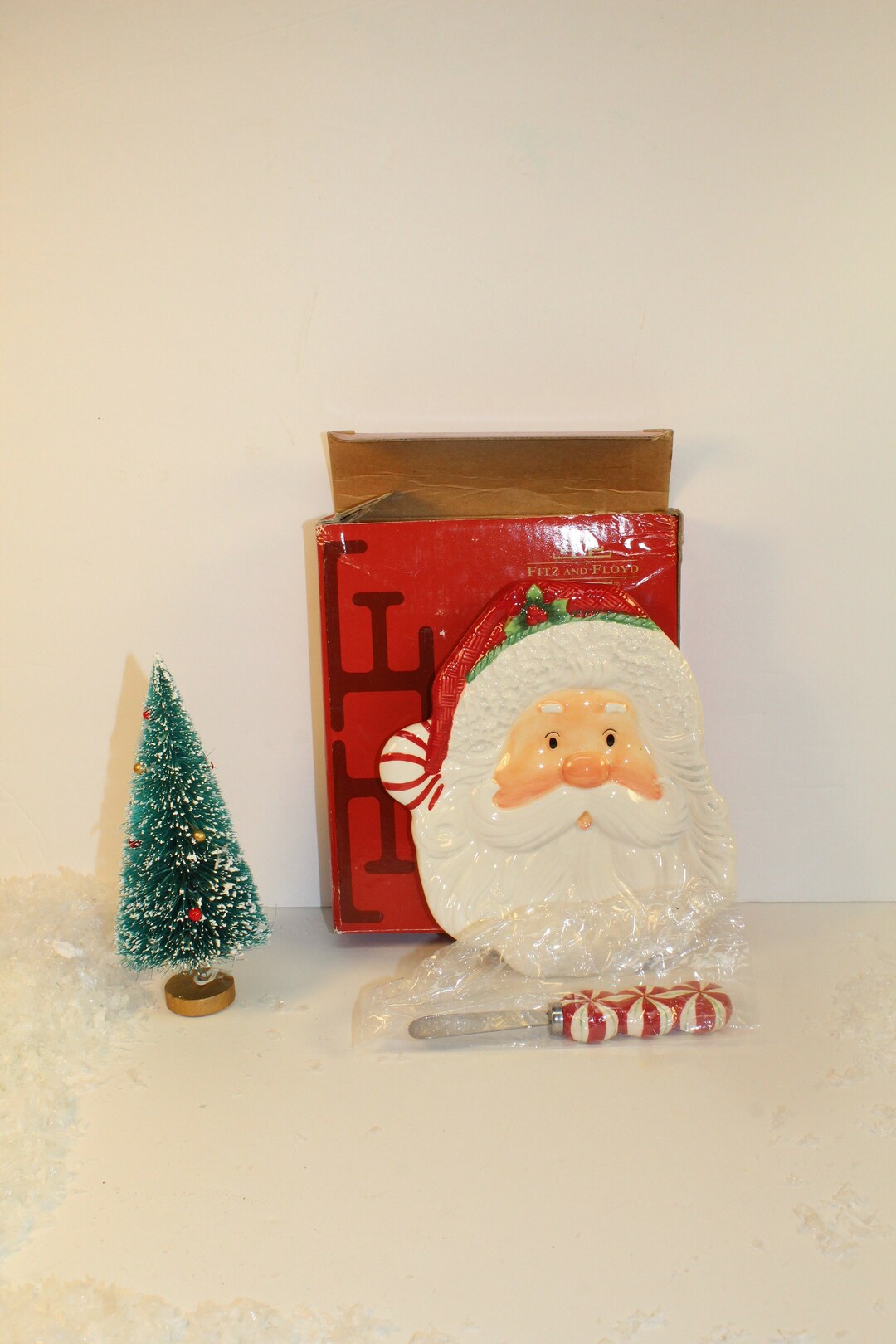 Fitz and Floyd Santa Dish Cracker Dish With Candy Cane Spread Vintage ...