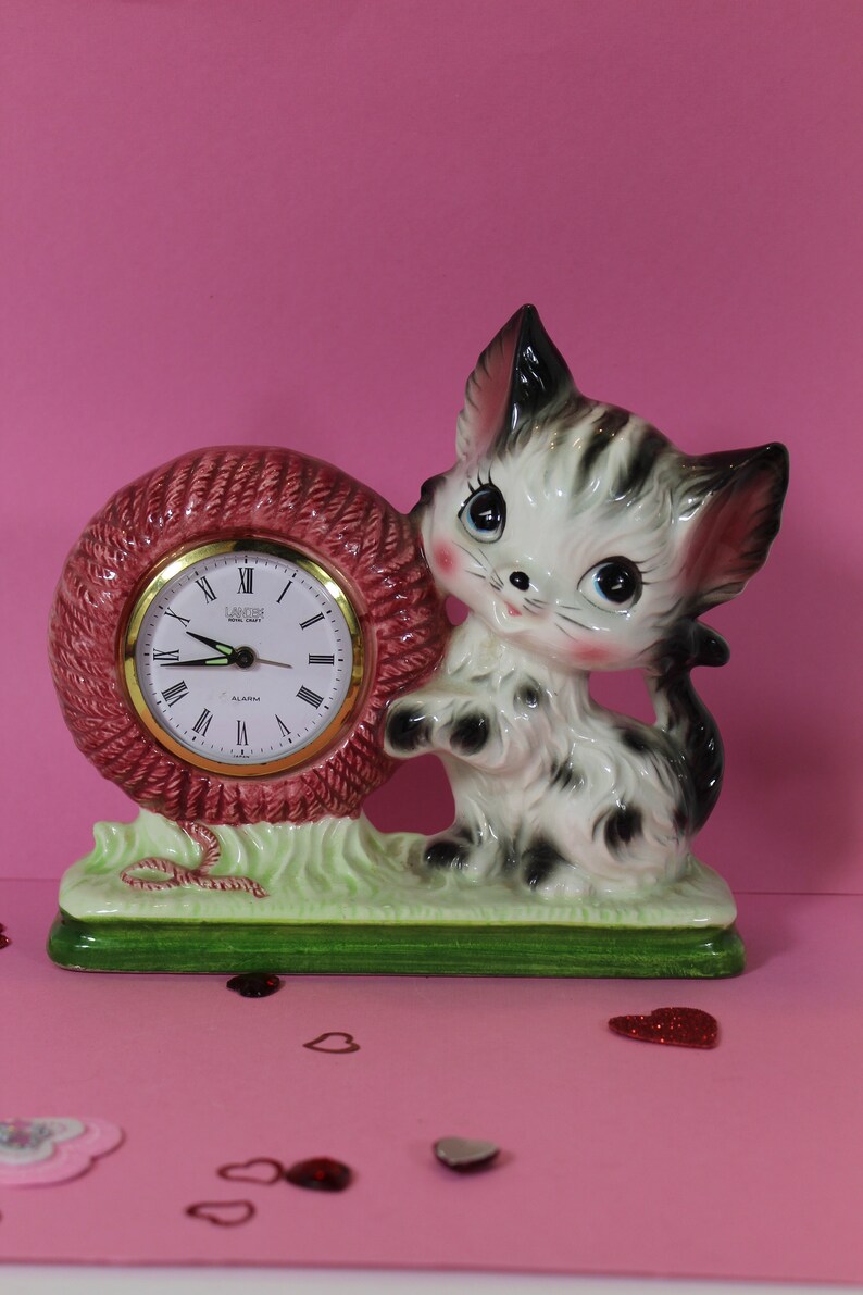 Cat Clock Kitchy Cat Clock Figurine Clock Landex Royal Craft - Etsy