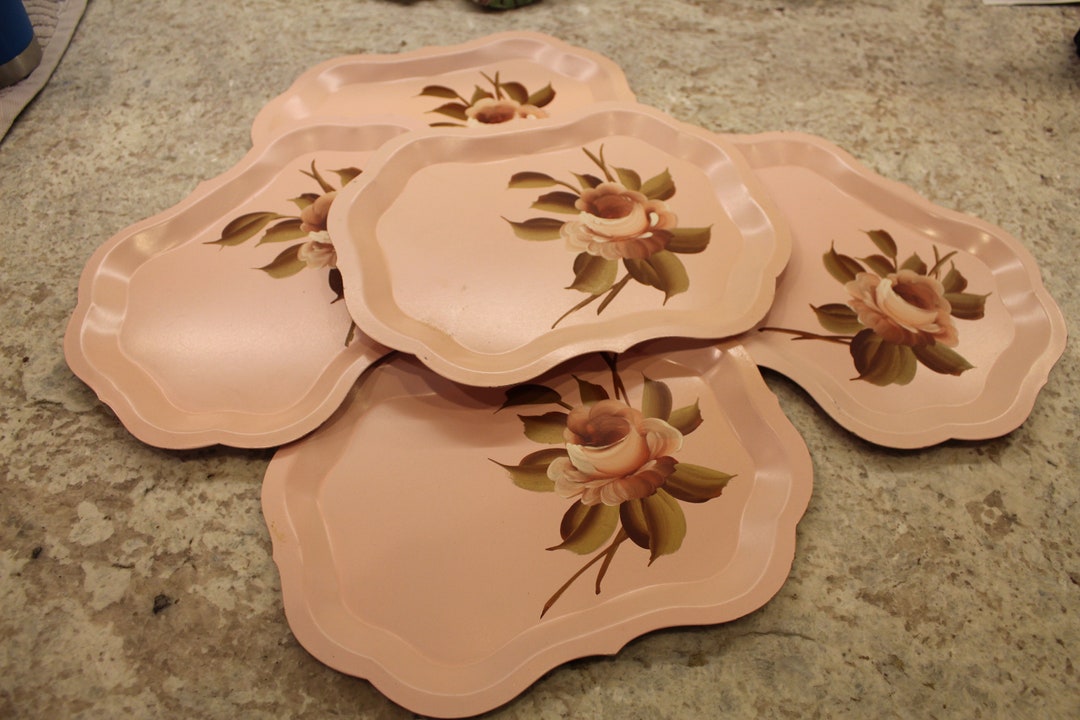Pink Trays Hand Painted Rose Metal Tray Mini Trays Glamper Camper ...