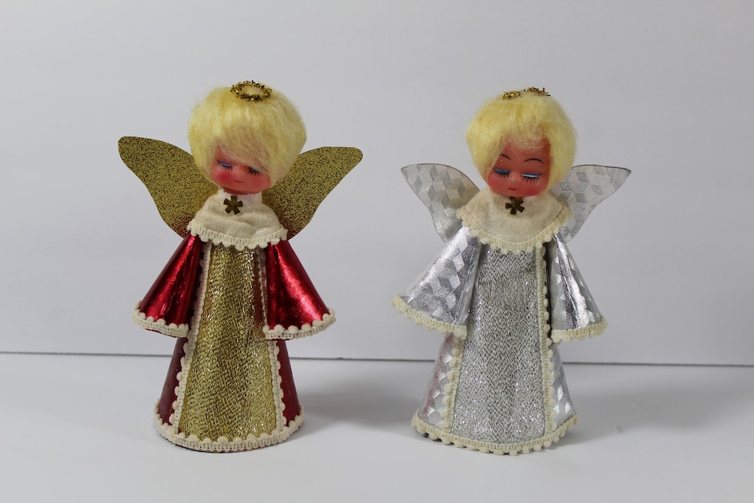 Vintage Christmas Angel Paper Cone Angel Tree Topper Kitchy Cute Doll ...