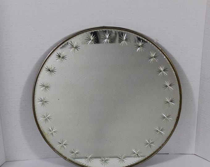 Antique Mid Century Round Table Top Mirror With Stars Plateau Vanity ...
