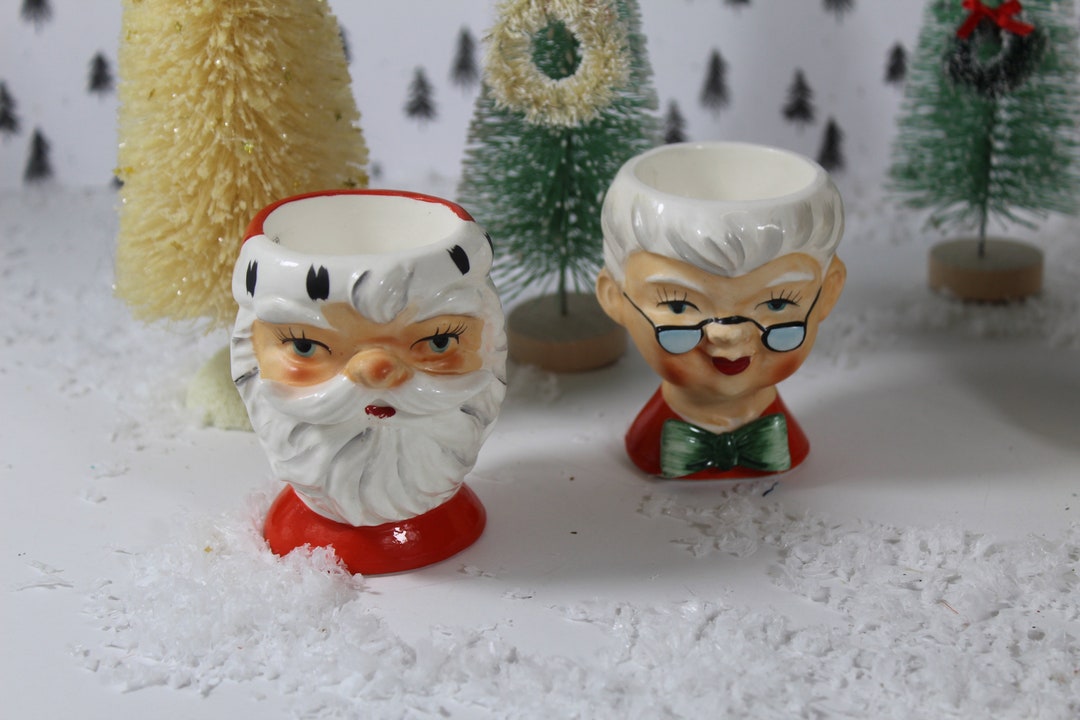 Lefton Mr and Mrs Claus Egg Cup Vintage Christmas Collectible Rare Lefton Set Santa Face Mrs ...