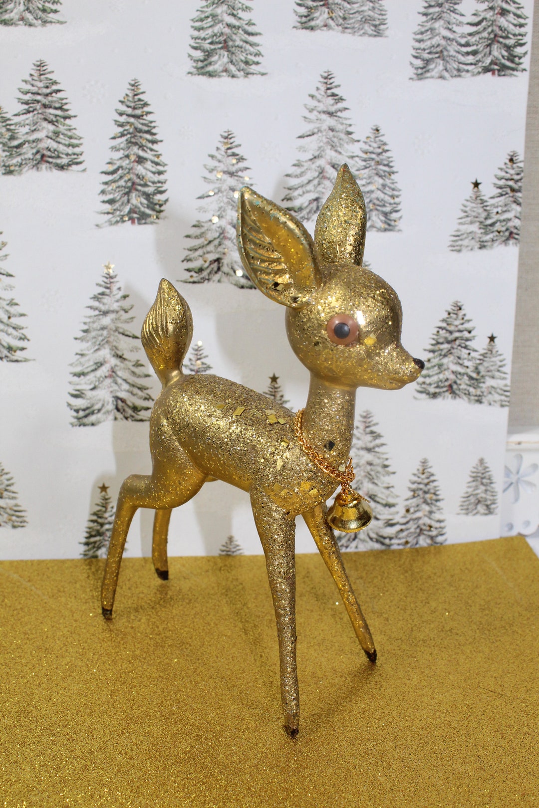 Mid Century Gold Christmas Deer Vintage Christmas Collectible Deer With ...