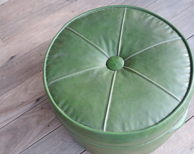 Mid Century Ottoman Green Ottoman Vinyl Ottoman Retro Ottoman Furniture ...