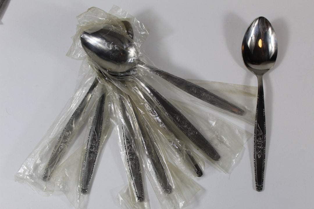 MCM Flatware Interpur - Rose Pattern Satin, Black Accent Stainless New ...