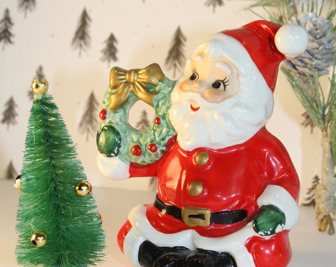 Napco Santa Vintage Santa Figurine Santa With Wreath - Etsy