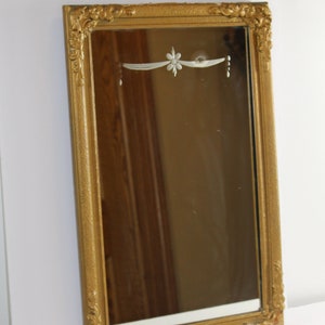 Antique Gold Framed Mirror Etched Design Ornate Frame Farm Home Cottage ...