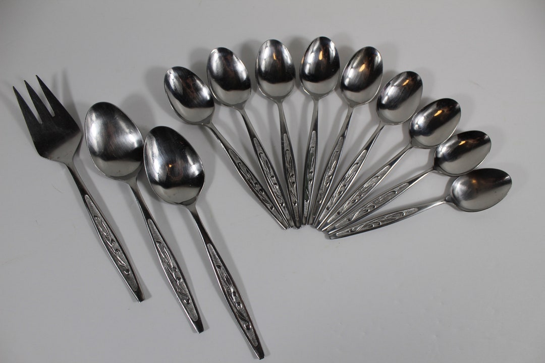Mid Century Spoon Meat Fork Serving Spoon Spring Bouquet Stainless ...