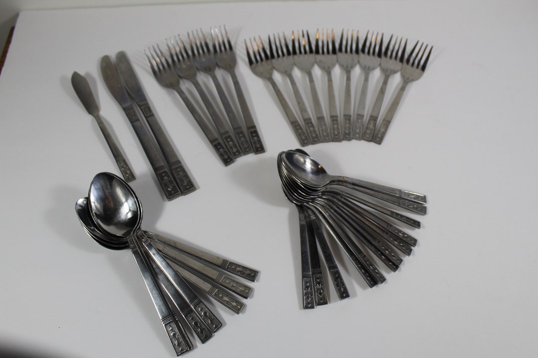 Mid Century Flatware Set Stainless Cortina Imperial Flatware Silverware ...
