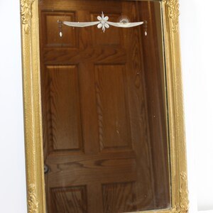 Antique Gold Framed Mirror Etched Design Ornate Frame Farm Home Cottage ...