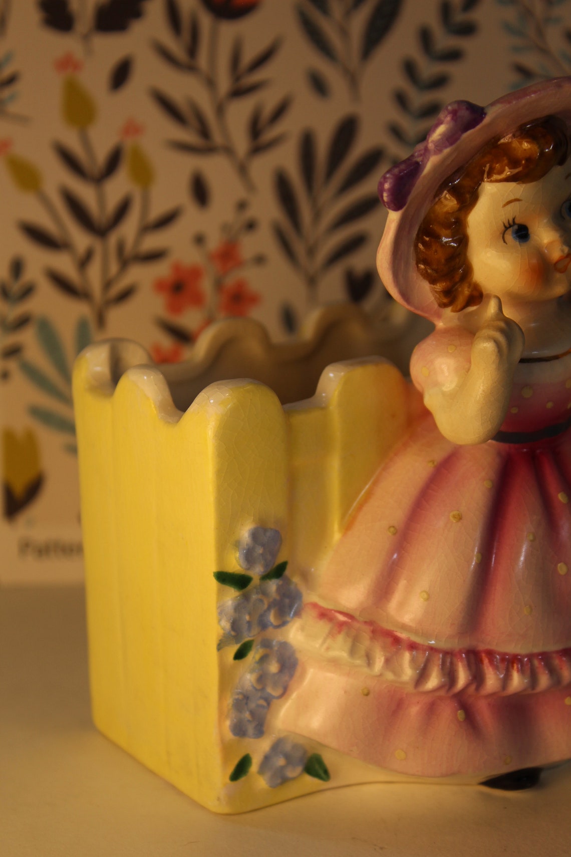 Rare Napco Planter Garden Girl With Parasol Yellow Garden Fence and ...