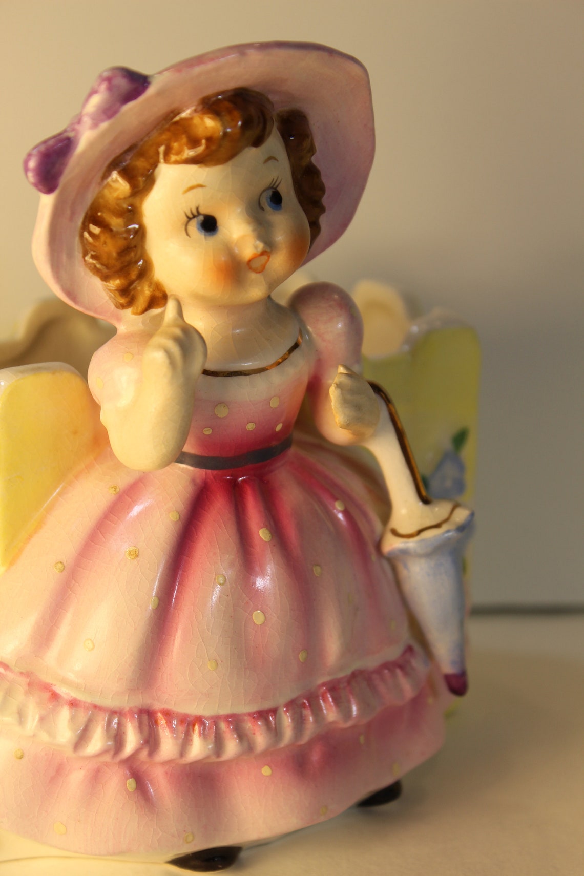 Rare Napco Planter Garden Girl With Parasol Yellow Garden Fence and ...