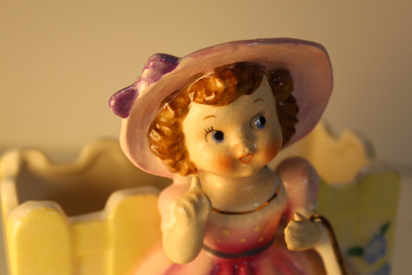 Rare Napco Planter Garden Girl With Parasol Yellow Garden Fence and ...