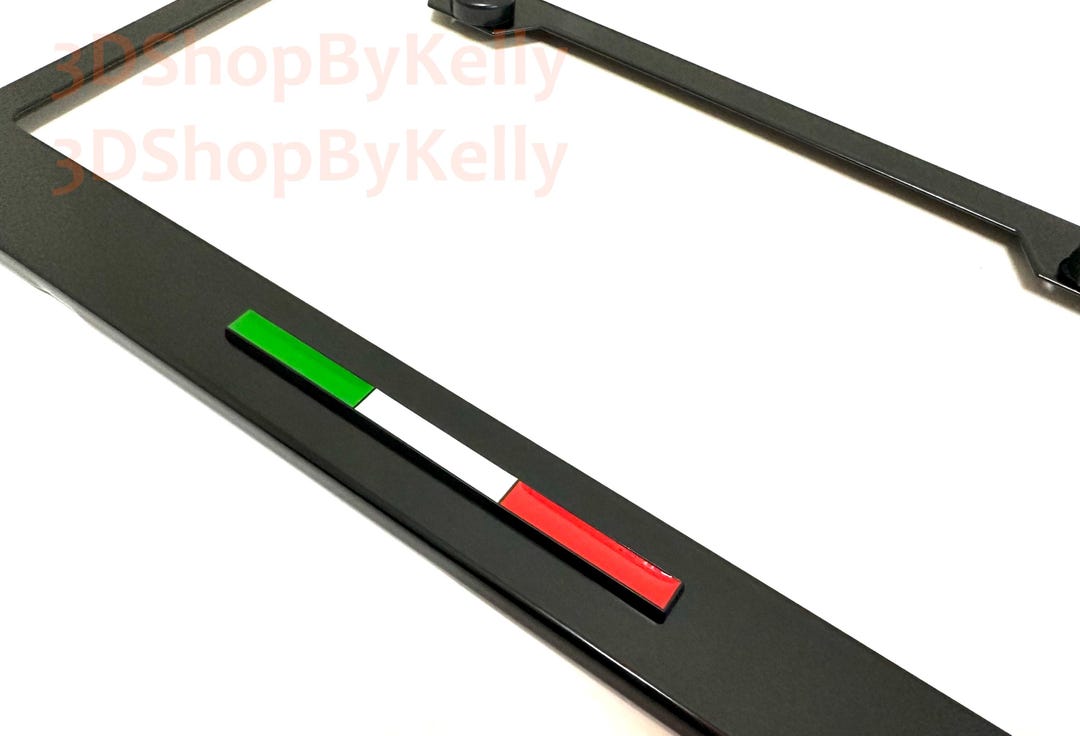 Italy Flag Color License Plate Frame: 3D Emblem, Black Powder Coated ...