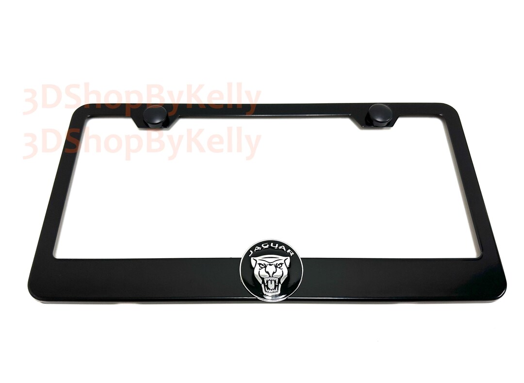 Black Powder Coated Steel License Plate Frame With 3D Jaguarcat Face ...