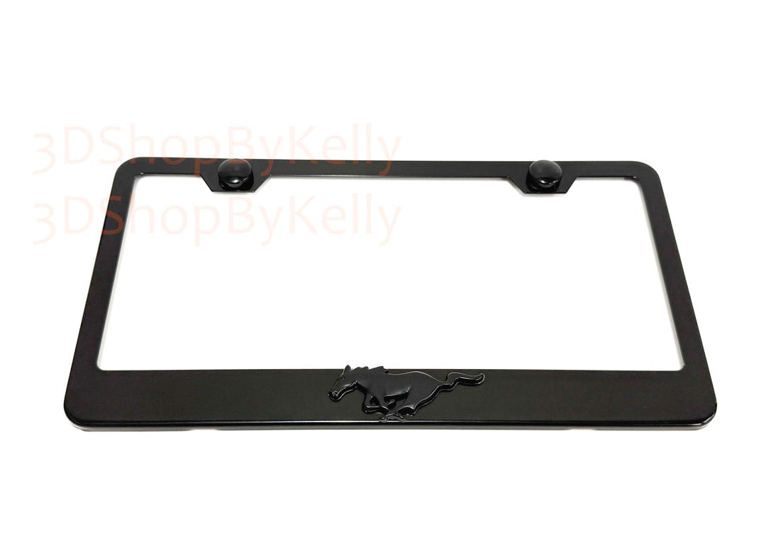 Pony Horse License Plate Frame: 3D Black Emblem, Black Powder Coated ...
