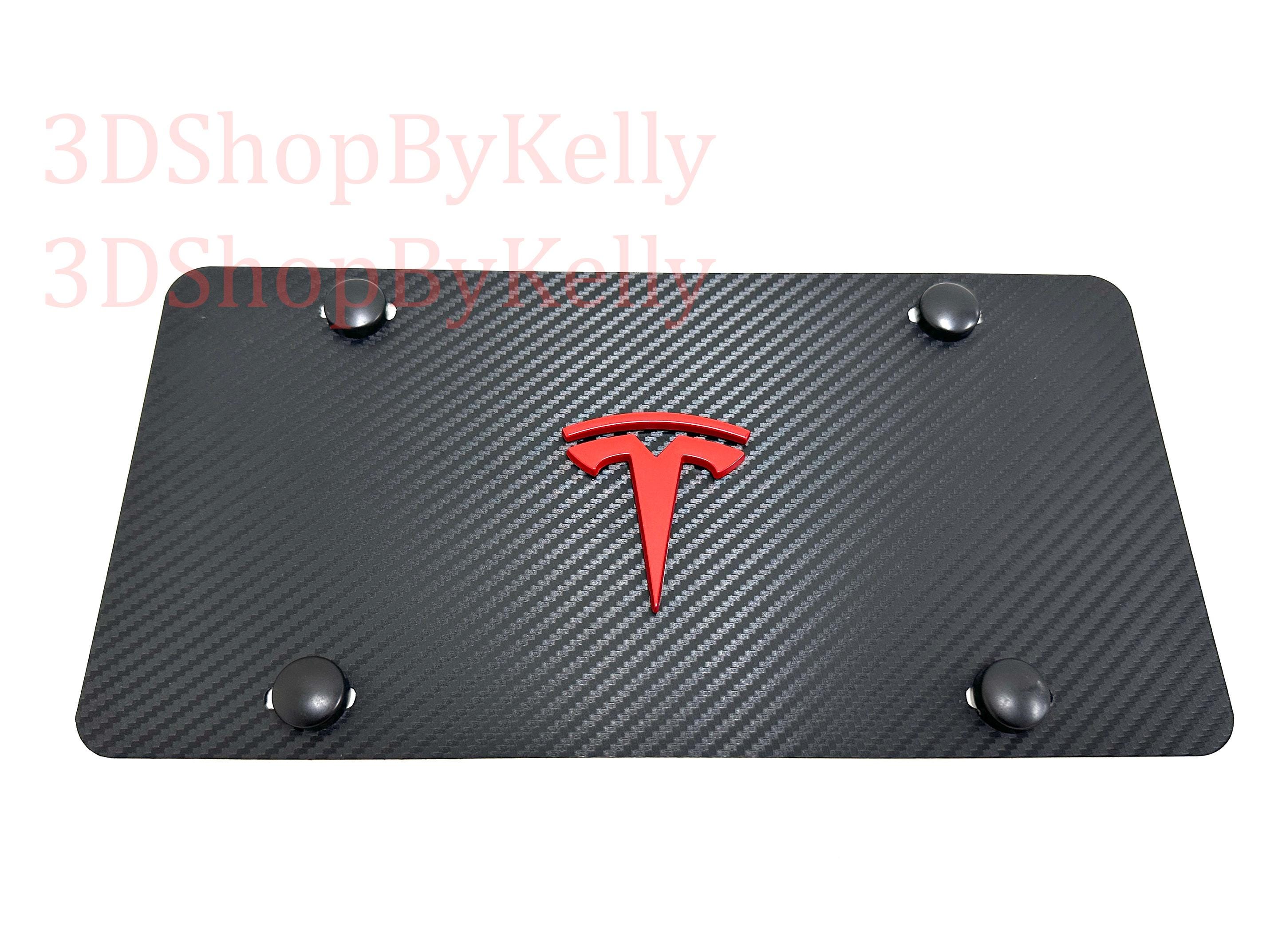 Red 3D Tesla Logo Emblem Logo: Carbon Fiber Style Aluminum Front Vanity ...