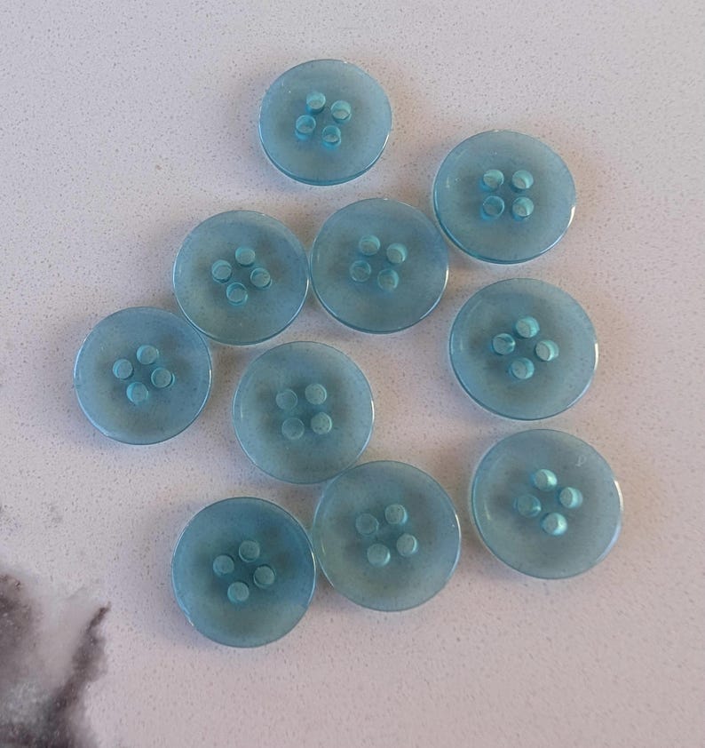 10 Dark Teal 4 Hole Round Edge See Thru Small Round Buttons Size 9/16 ...