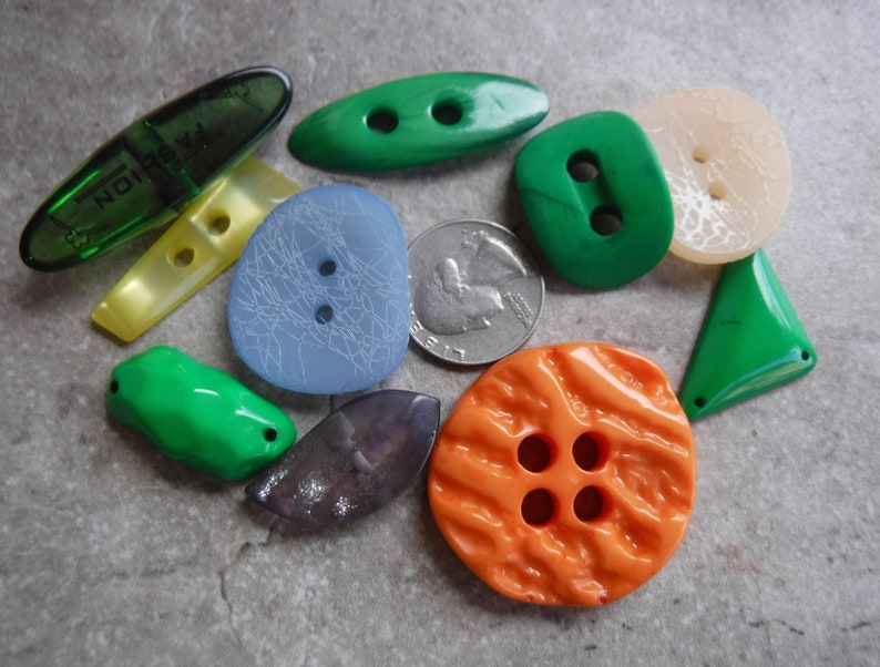 10 Funky Shaped Buttons Multi Sizes and Shades Grab Bag | Etsy
