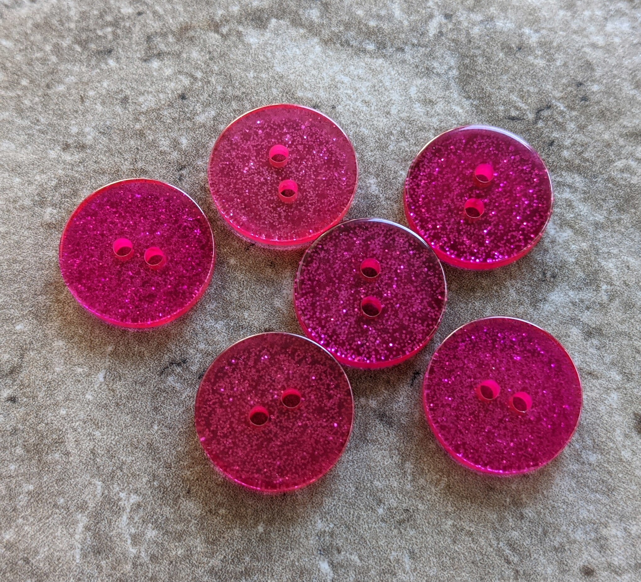 6 Hot Pink Glitter Large Round Buttons Size 11/16 | Etsy