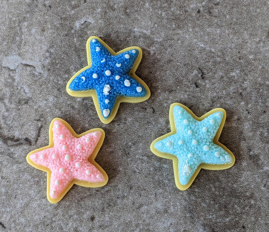 2 Large Starfish Flat Back Embellishment Buttons Size 1" You Choose the ...