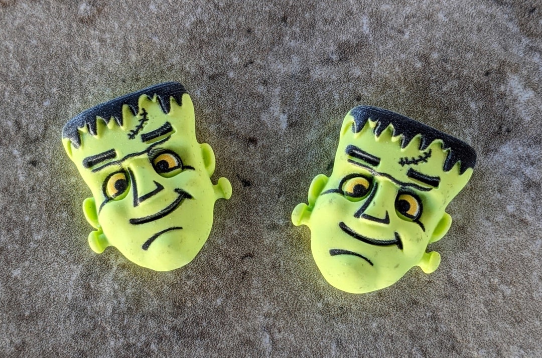 2 Goofy Frankenstein Head Flat Back Embellishment Buttons Size 3/4". - Etsy