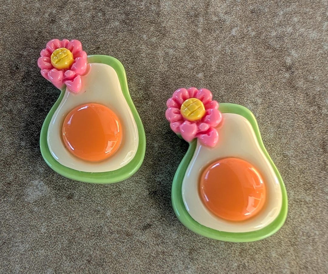 2 Avocodo Half With Flower Flat Back Embellishment Buttons Size 3/4" - Etsy