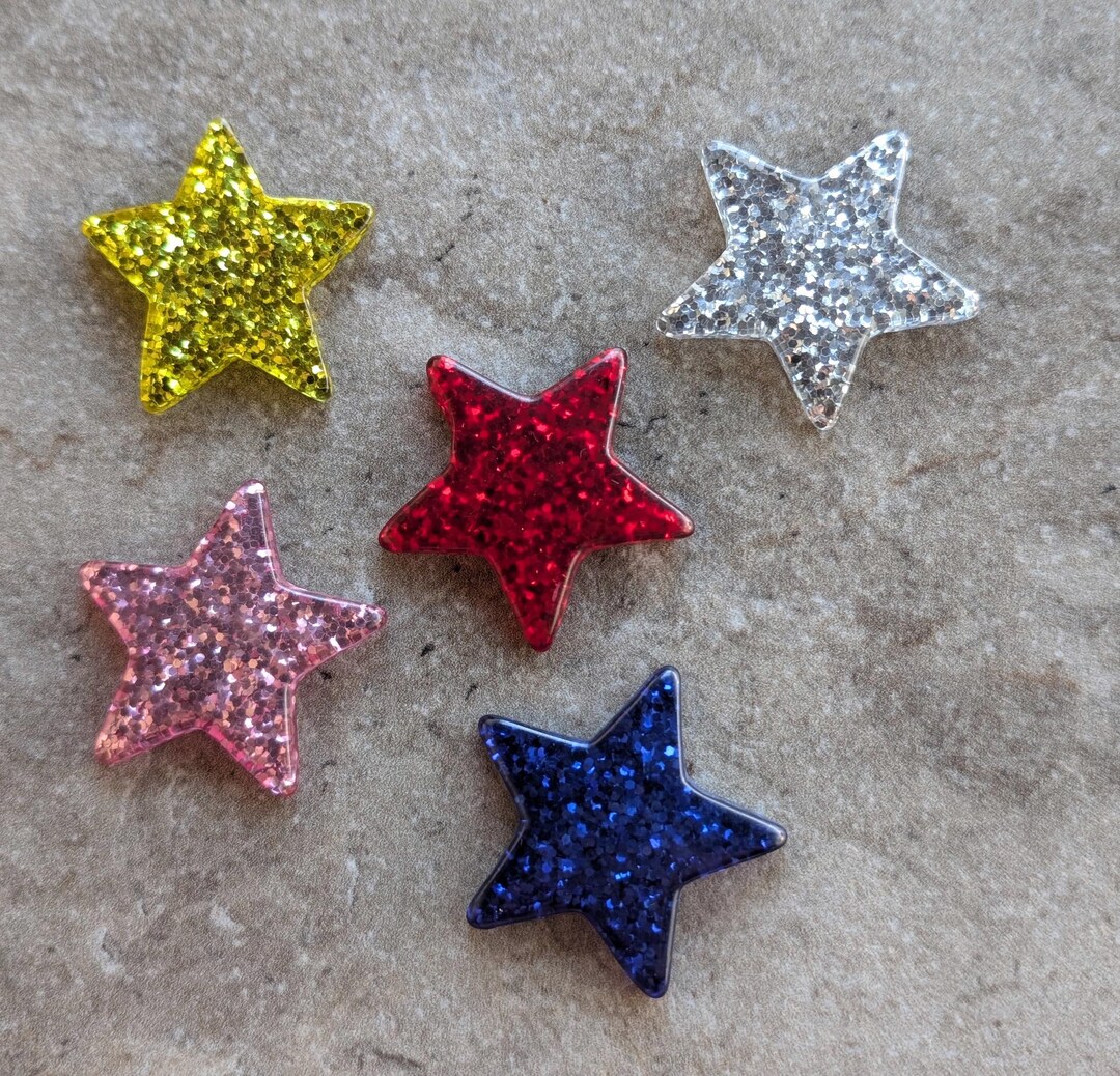 2 Jumbo Glitter Star Flat Back Embellishment Buttons Size 1 1/2" You ...