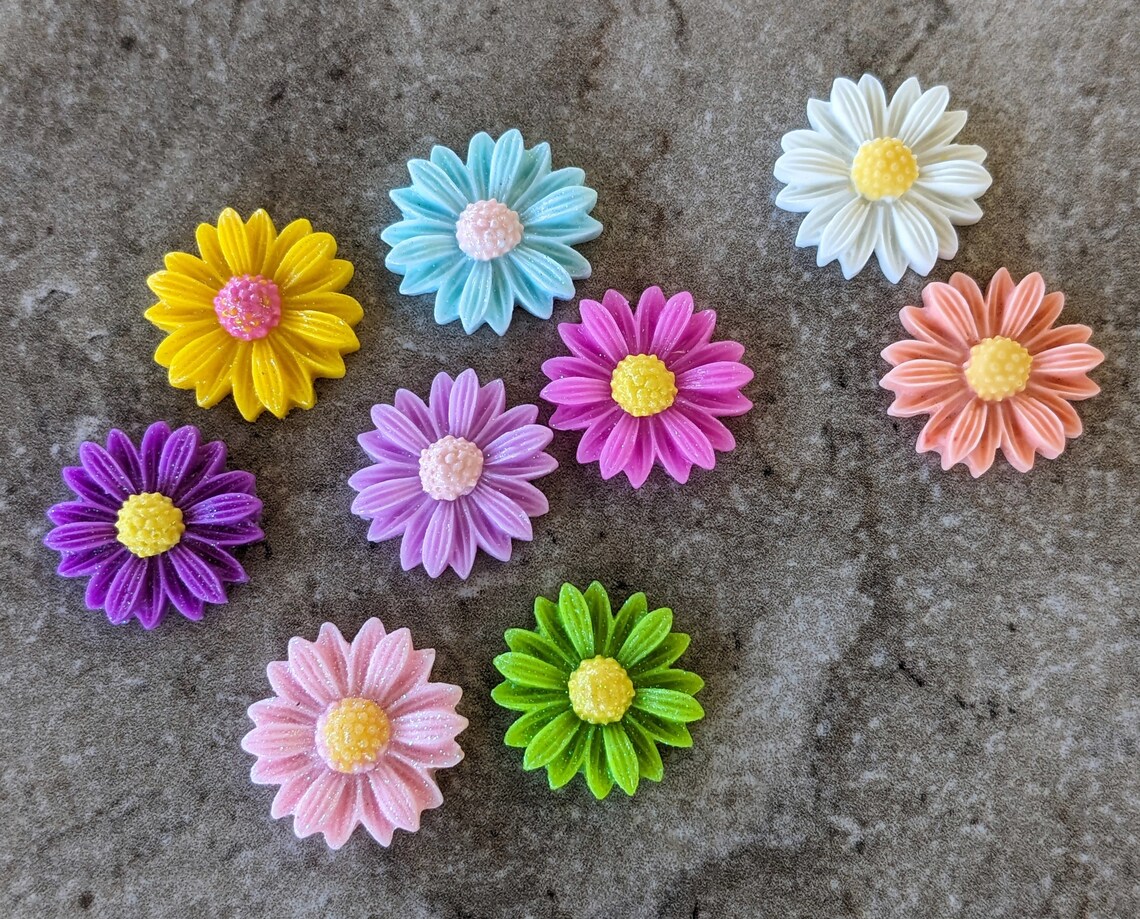 3 Pointed Daisy Glitter Flat Back Embellishment Buttons Size 13/16" You ...