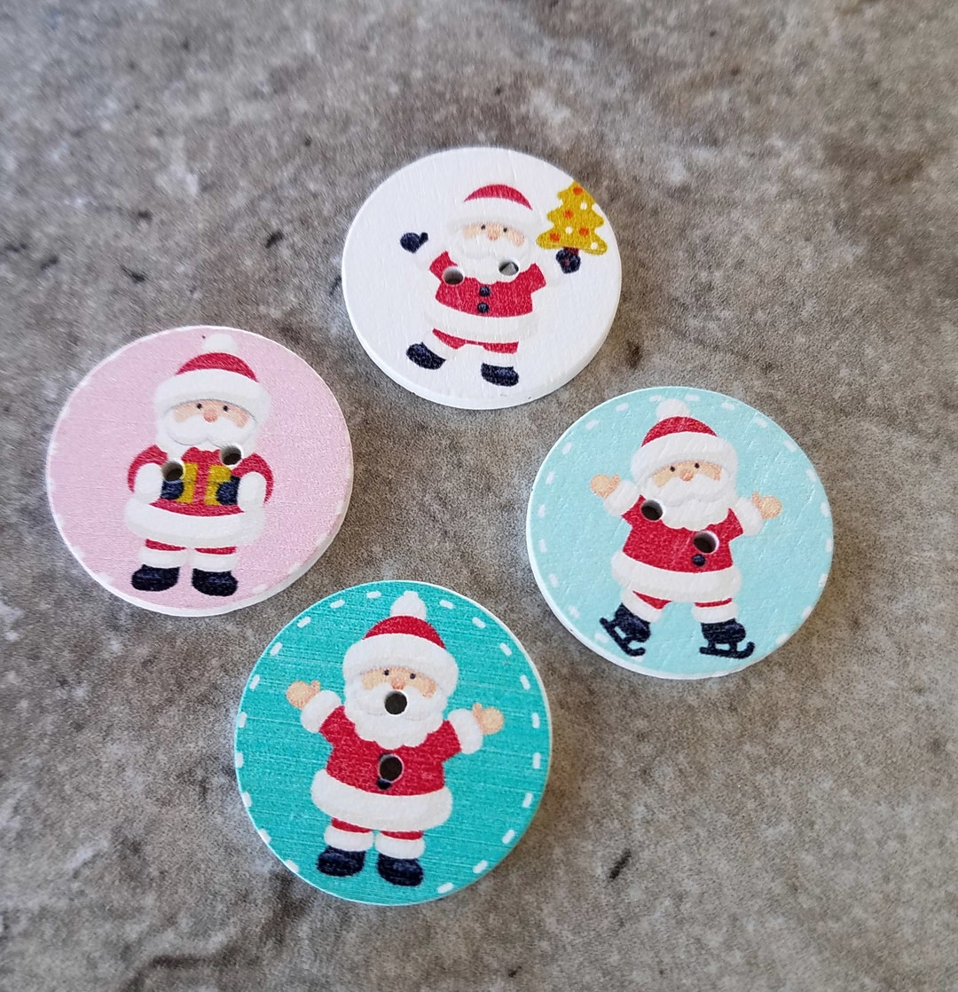 4 Painted Santa Wooden Round Buttons Size 1" - Etsy