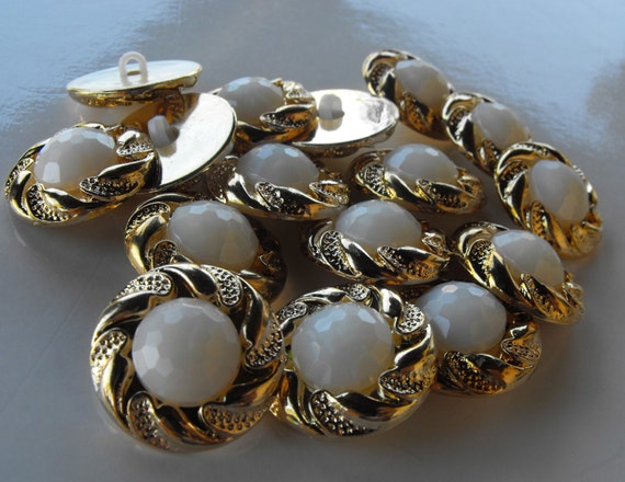 16 Gold Spiral White Bubble Round Shank Buttons Size | Etsy