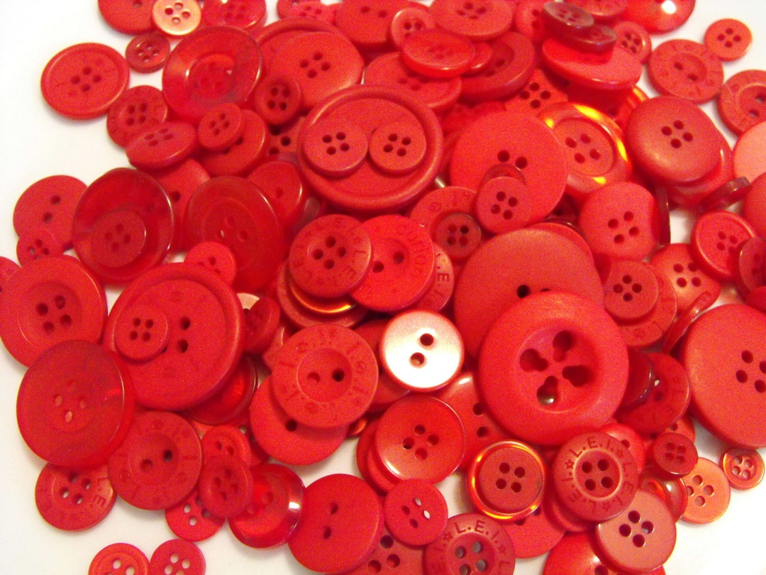 Fire Engine Red Buttons, 100 Bulk Assorted Round Multi Size Crafting ...