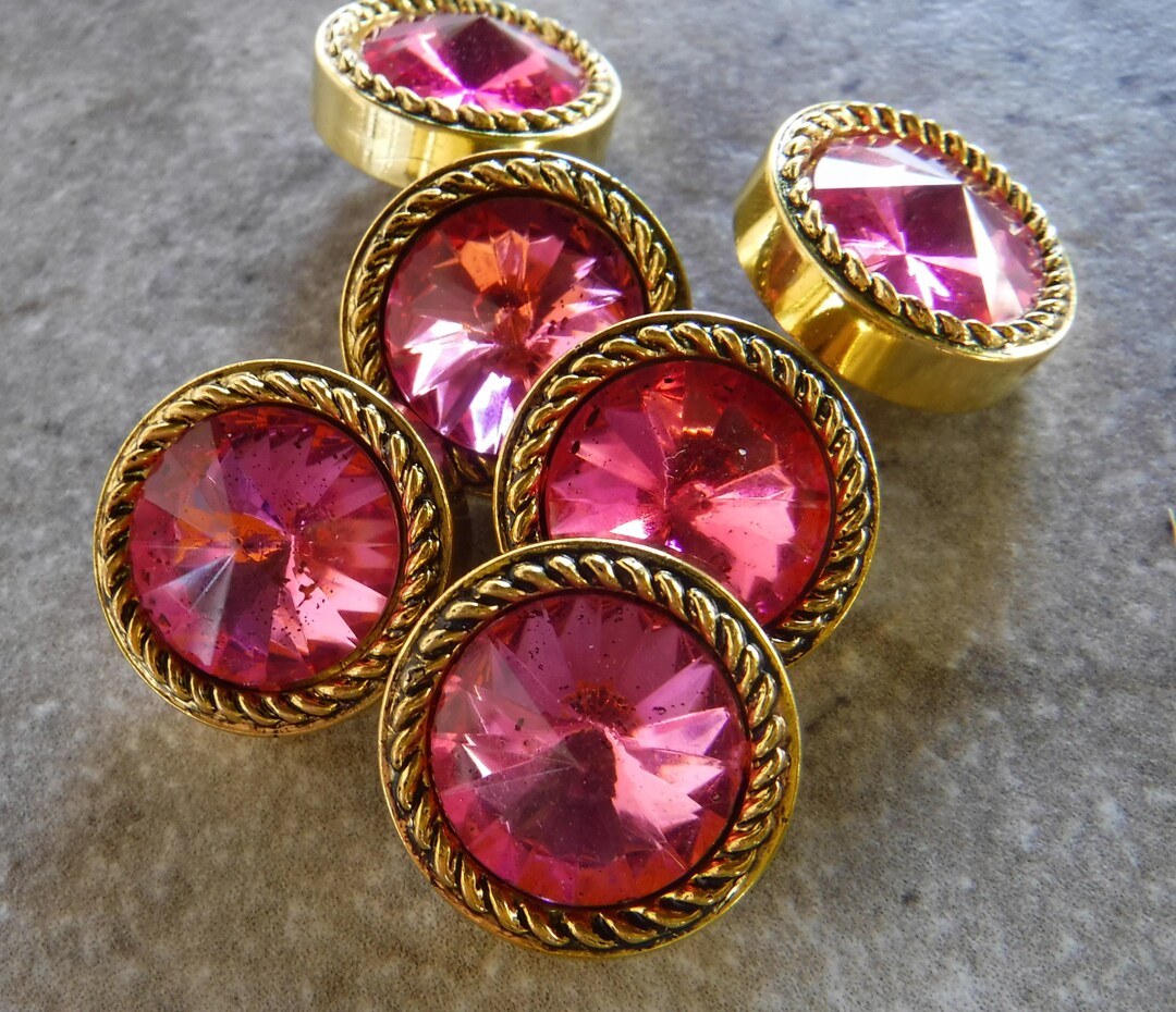6 Gold With Pink Gem Round Shank Buttons Size 13/16 - Etsy