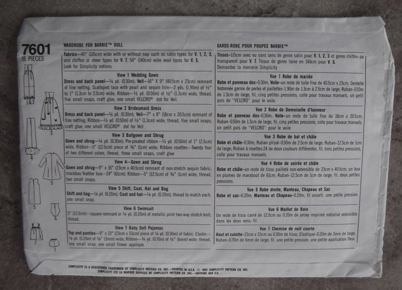 Simplicity Pattern Barbie 7601 Pattern Uncut One Size - Etsy