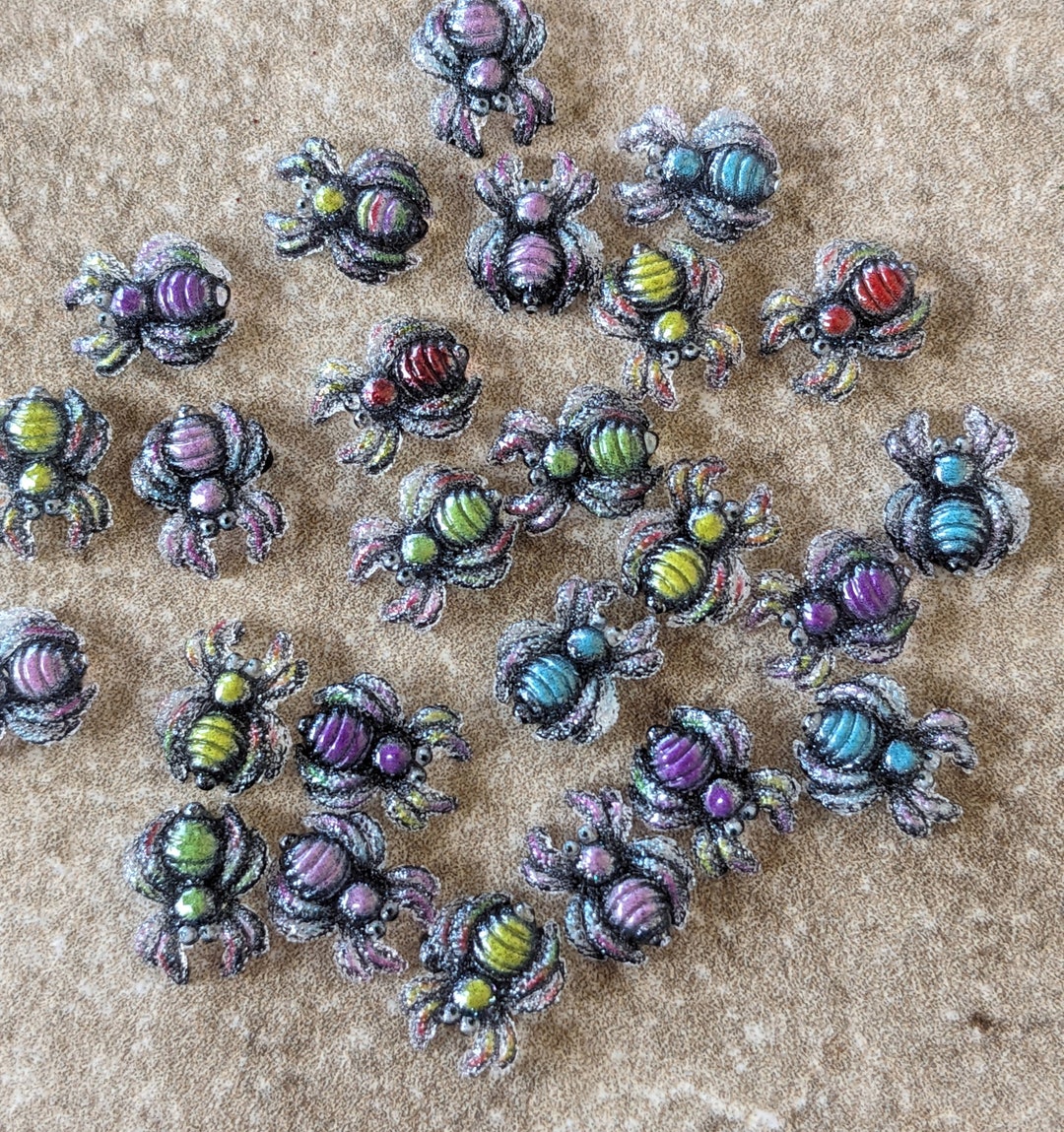 6 Mini Spiders Glitter Flat Back Embellishment Buttons Size 3/8" - Etsy