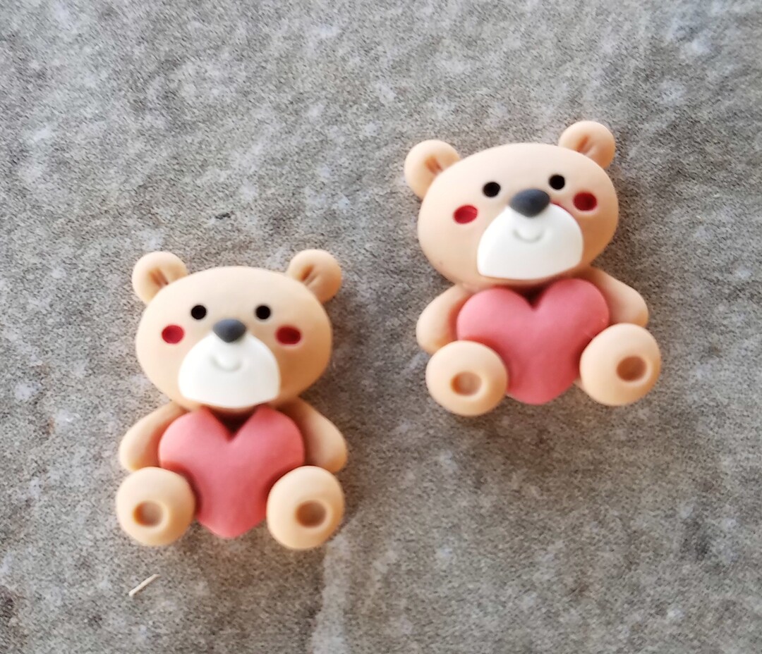 2 Mini Bear With Heart Flat Back Buttons Size 1/2 - Etsy