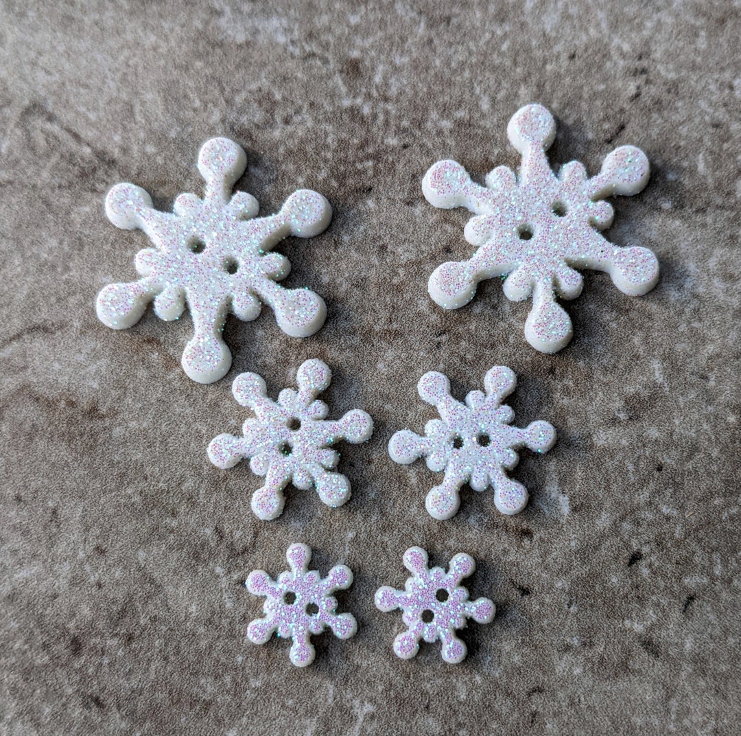 White Glitter 2 Hole Dotted Snowflake Buttons You Choose the Size - Etsy