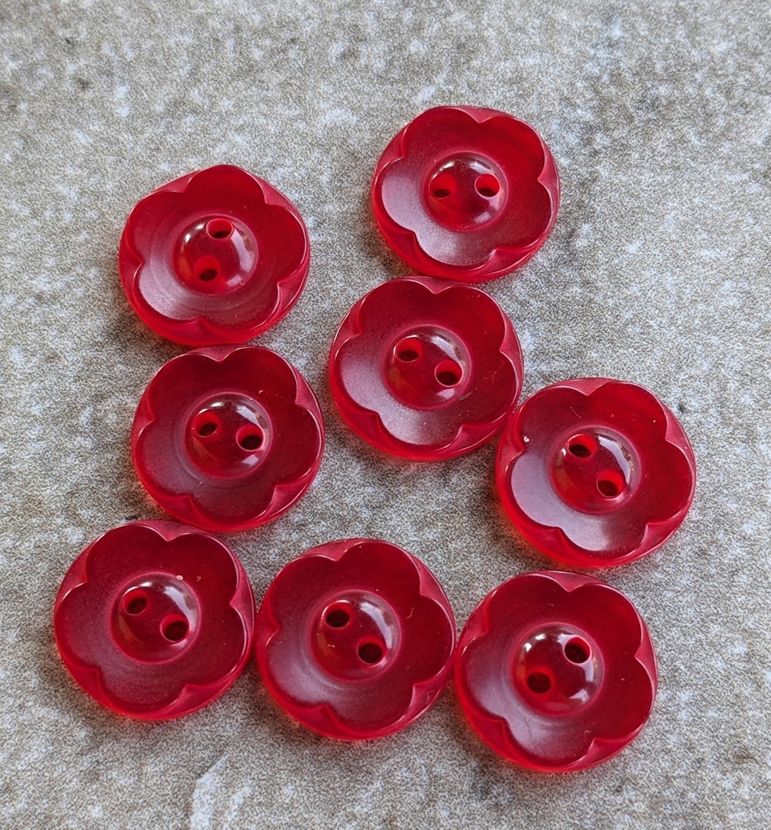 8 Red Topped Flower Medium Round Buttons Size 5/8" - Etsy