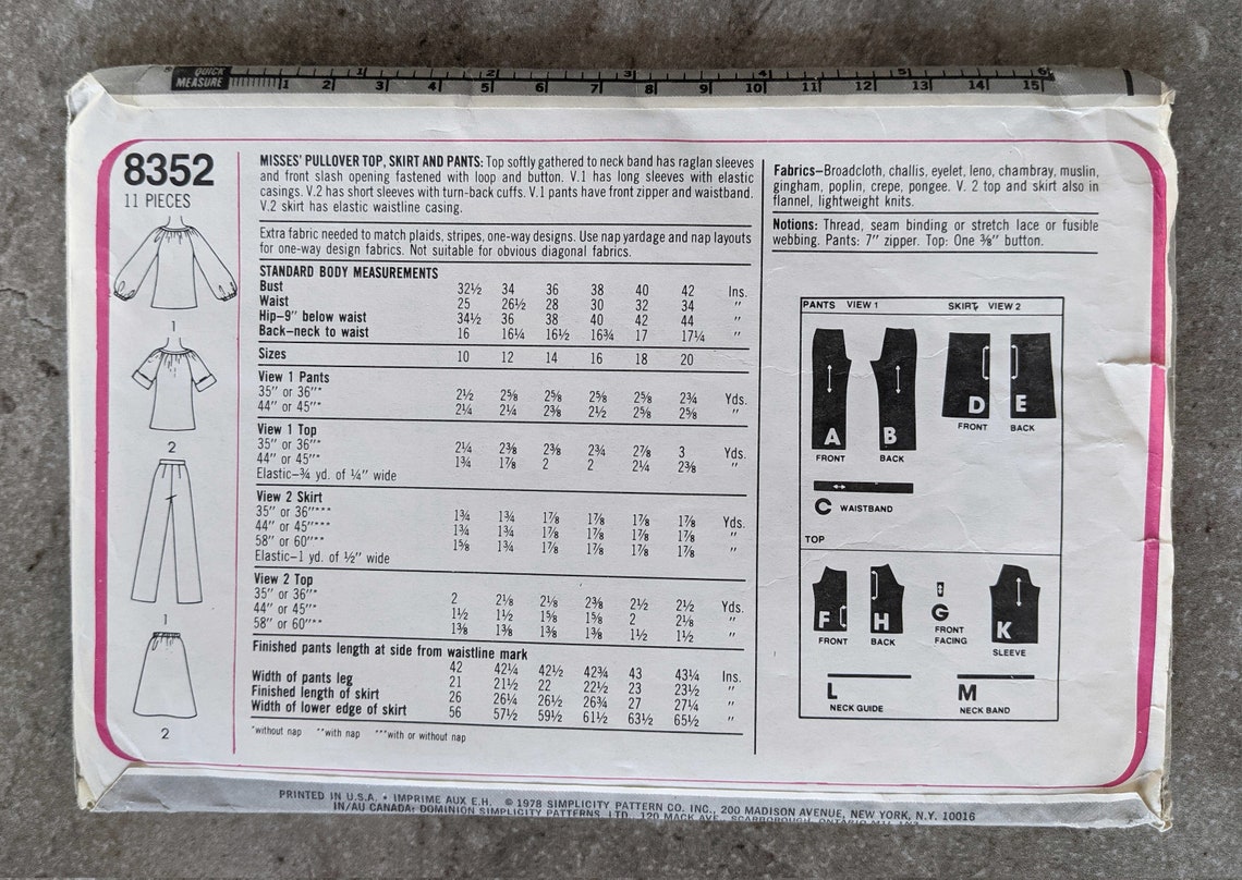 Simplicity Pattern Misses Pullover Top Skirt and Pants 8352 - Etsy