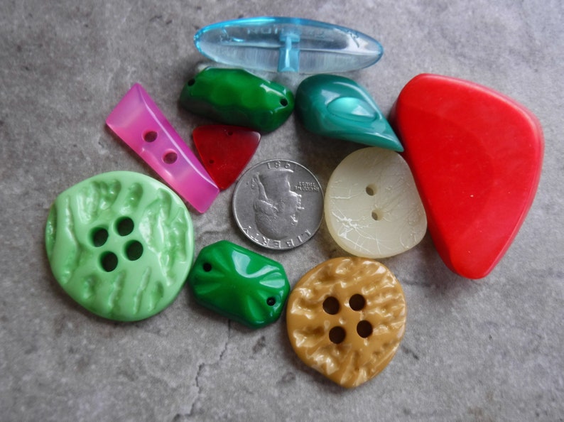 10 Funky Shaped Buttons Multi Sizes and Shades Grab Bag | Etsy