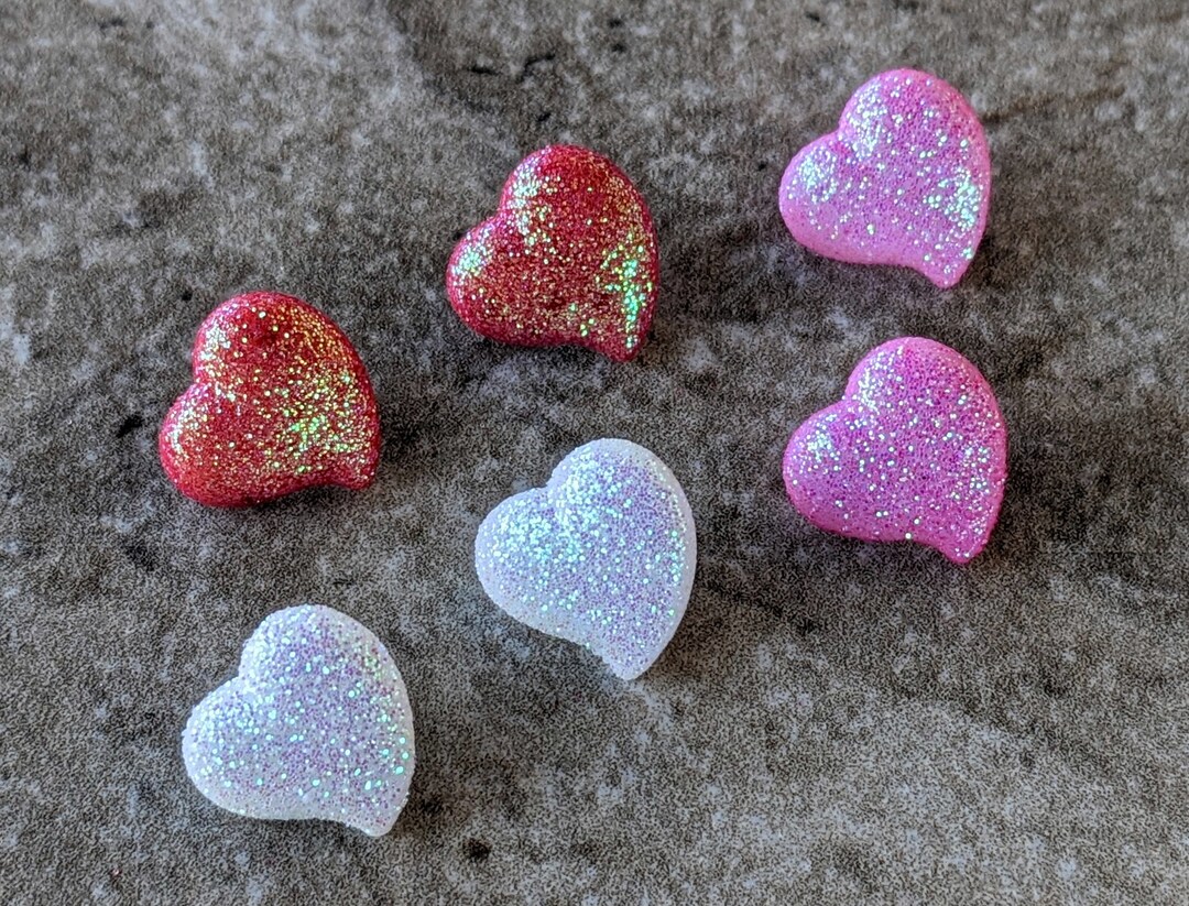 6 Glitter Tail Heart Small Shank Buttons Size 9/16" You Choose the ...