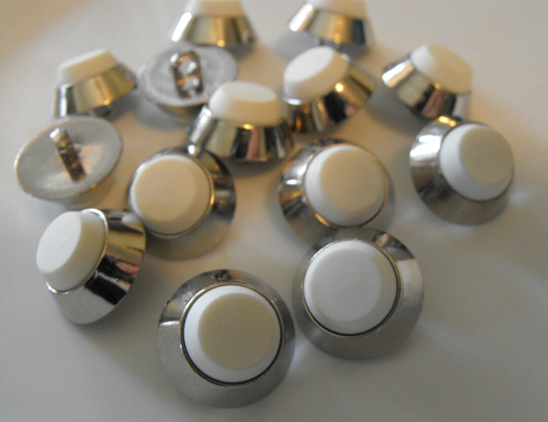 15 Silver and White Push Pin Large Round Shank Buttons Size 3/4" - Etsy