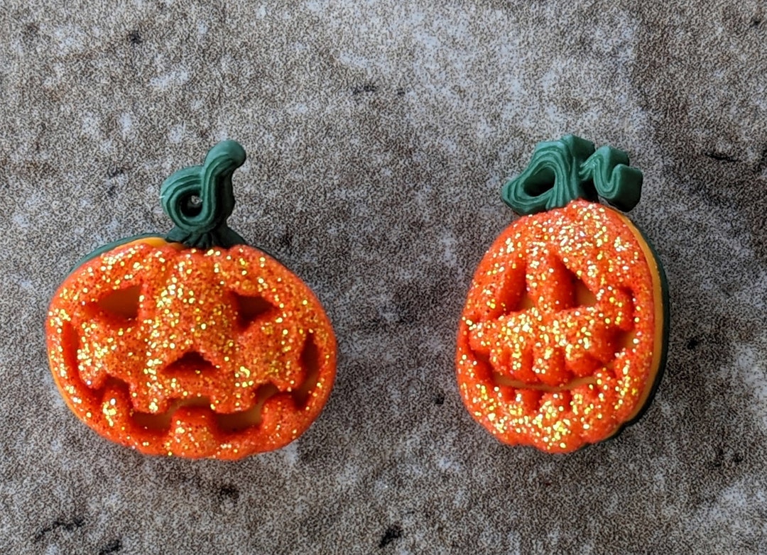 2 Glitter Pumpkin Buttons - Etsy