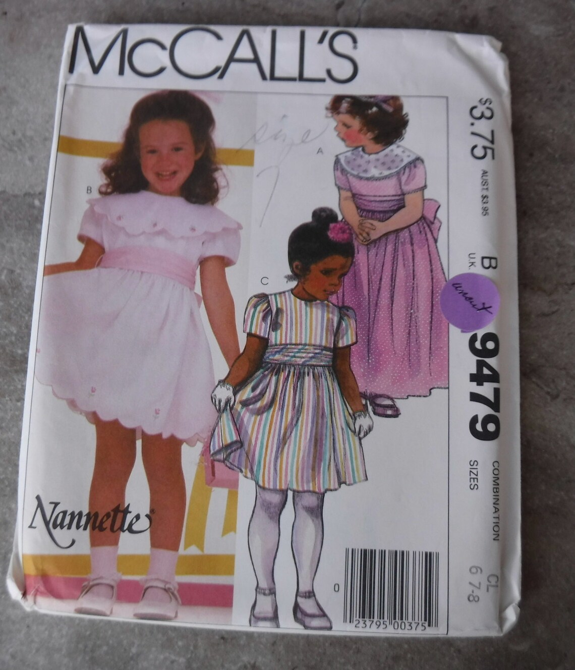 Mccalls Pattern Childrens and Girls Dress, Sash and Transfer 9479 ...