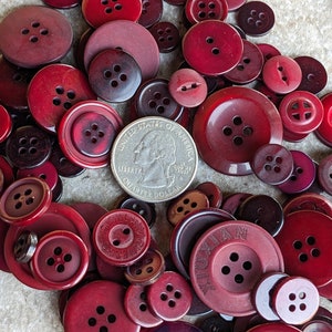 Wine Red Buttons, 100 Bulk Assorted Round Multi Size Crafting Sewing ...
