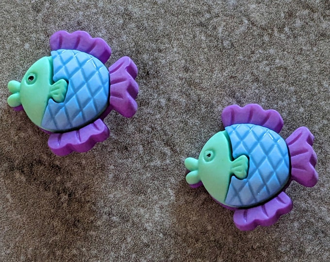 2 Puffer Fish Blue & Purple Shank Buttons Size 15/16" Crafting Sewing ...