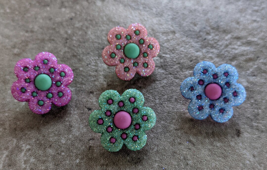 3 Polka Dot Daisy Glitter Flower Shank Buttons Size 11/16" You Choose ...