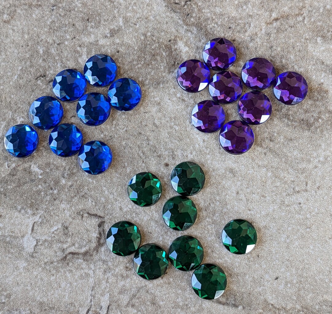 8 Round Acrylic Rhinestone Gems Flat Back Embellishment Butttons Size 7 ...