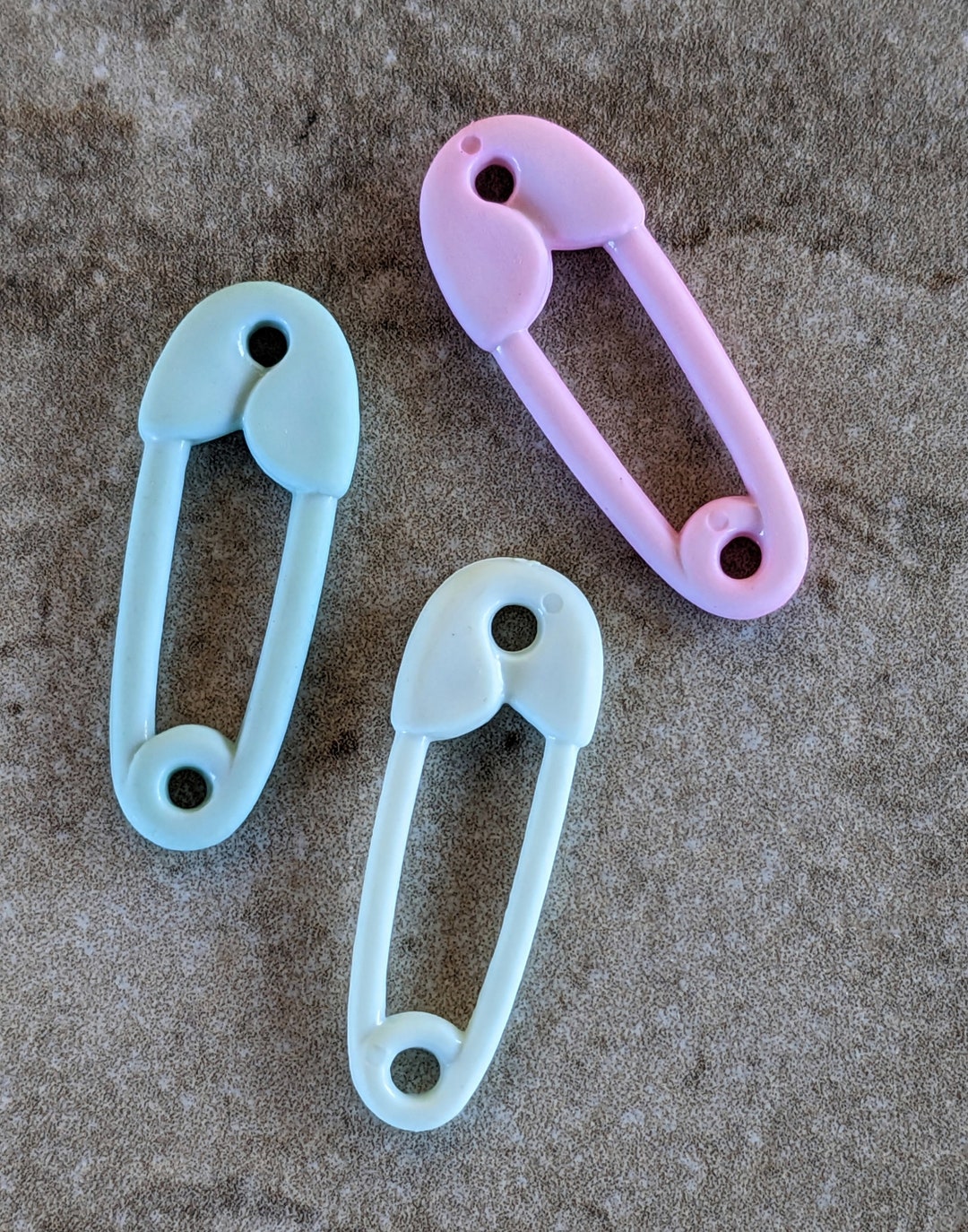 3 Safety Pin Flat Back Embellishment Buttons Size 1/2